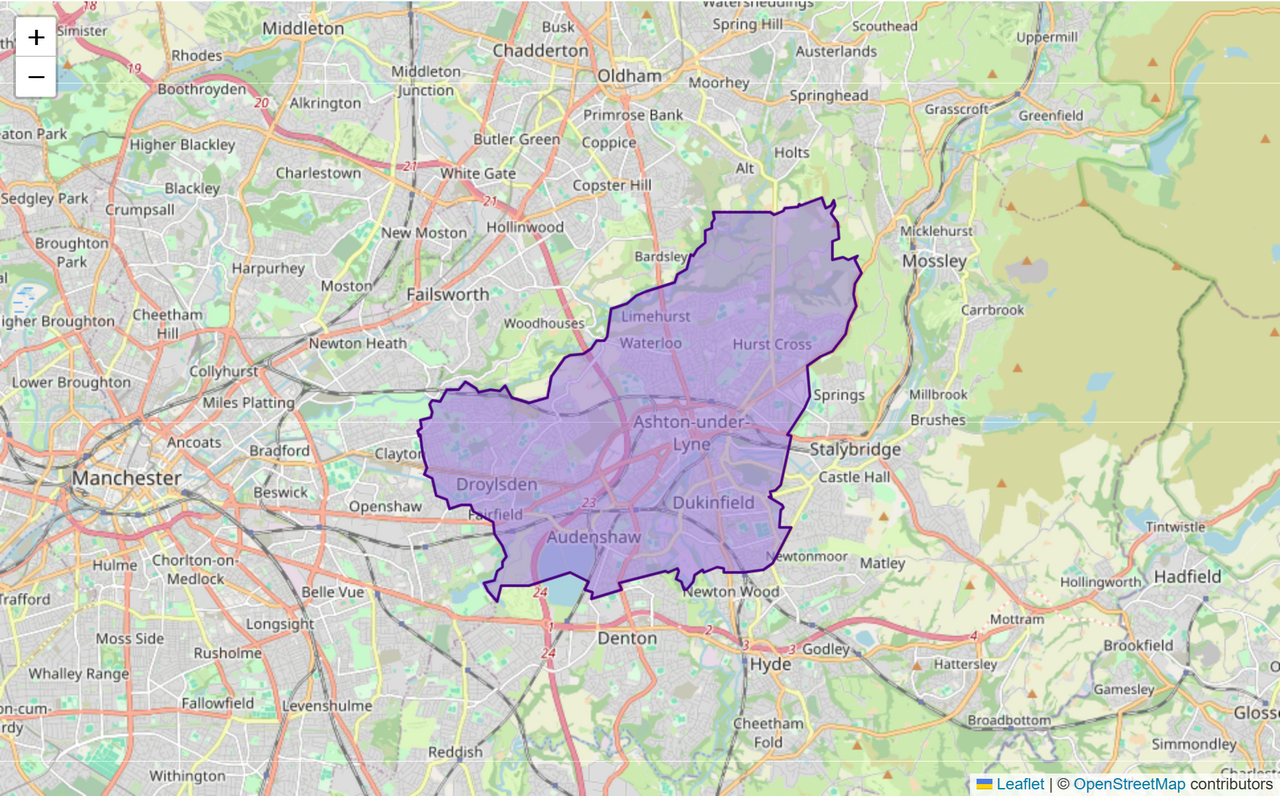 Ashton-under-Lyne Constituency: Map, Wards & Population | Baseview UK