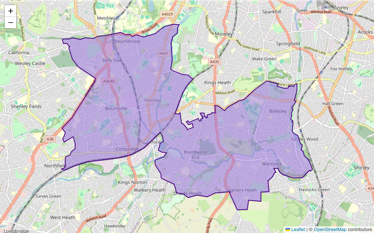 Birmingham Selly Oak Constituency: Map, Wards & Population
