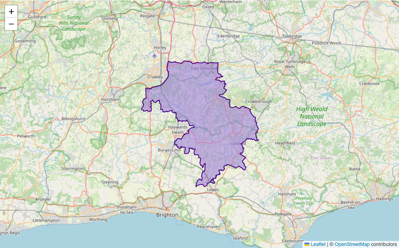 East Grinstead and Uckfield Constituency: Map, Wards & Population