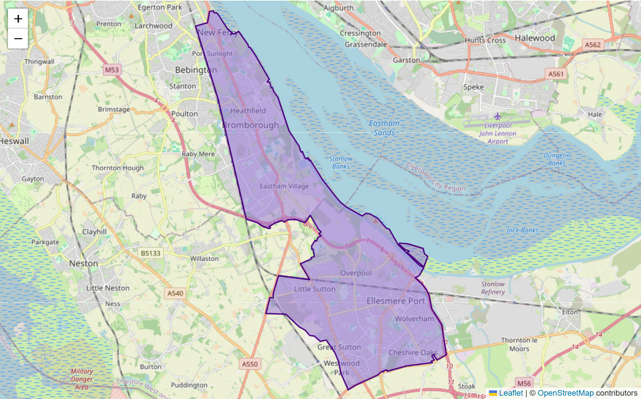 Ellesmere Port and Bromborough Constituency: Map, Wards & Population