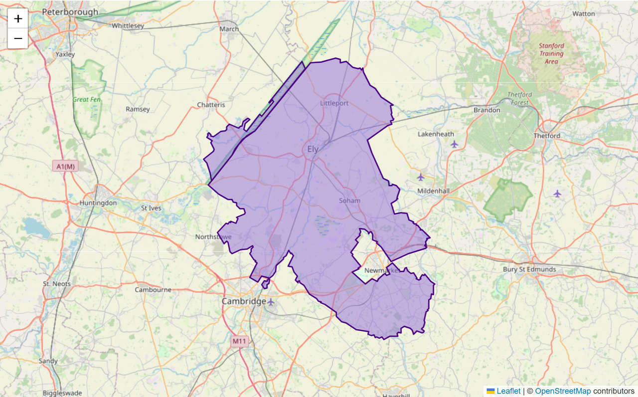 Ely and East Cambridgeshire Constituency: Map, Wards & Population Data ...