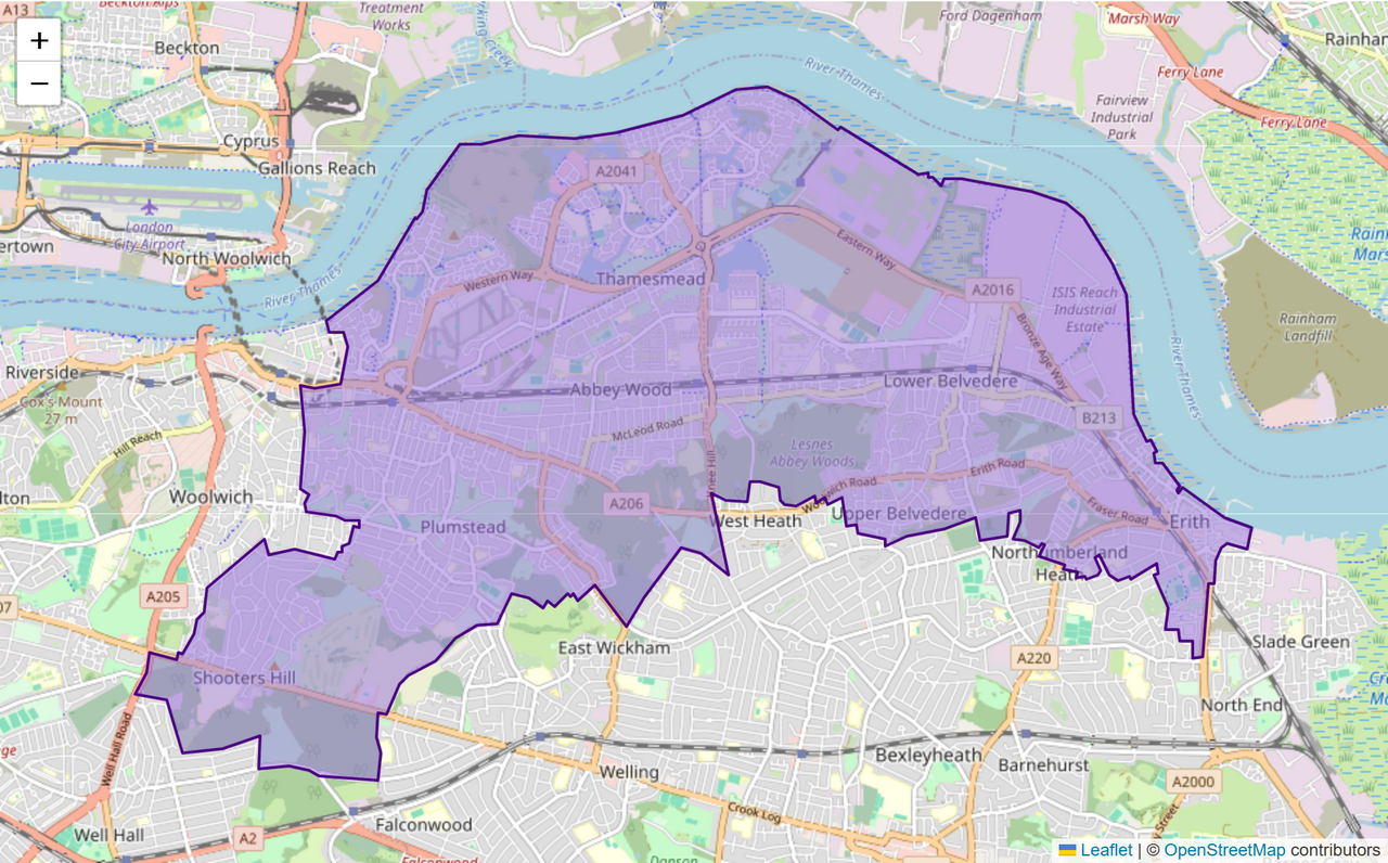 Erith and Thamesmead Constituency: Map, Wards & Population