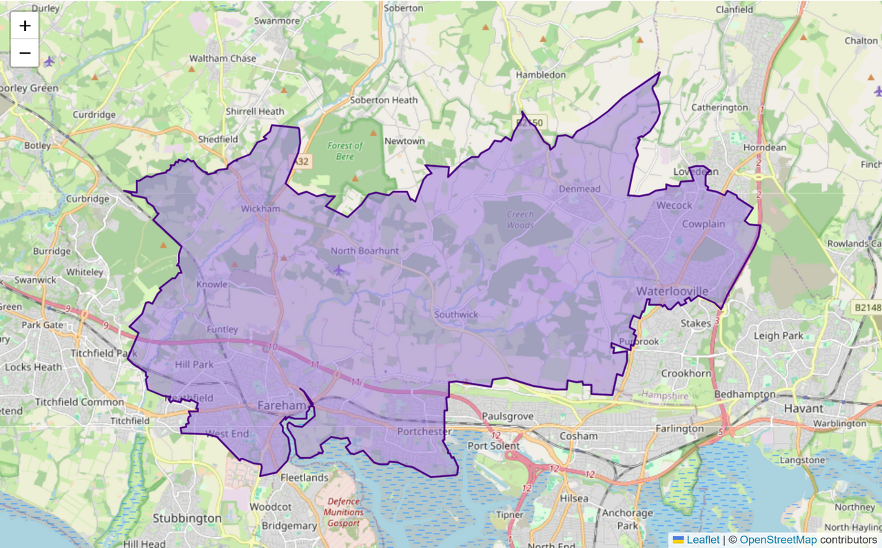 Fareham and Waterlooville Constituency: Map, Wards & Population