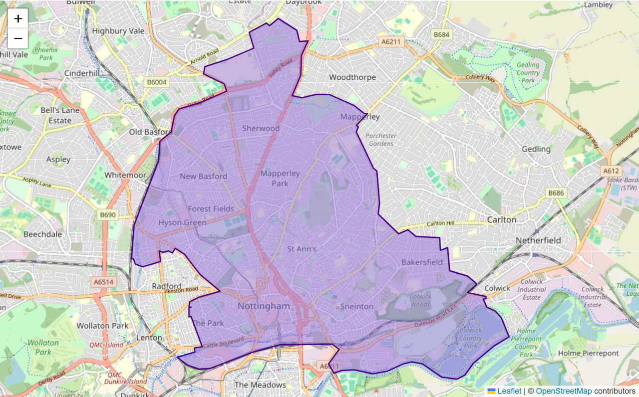 Nottingham East Constituency: Map, Wards & Population Data | Baseview UK