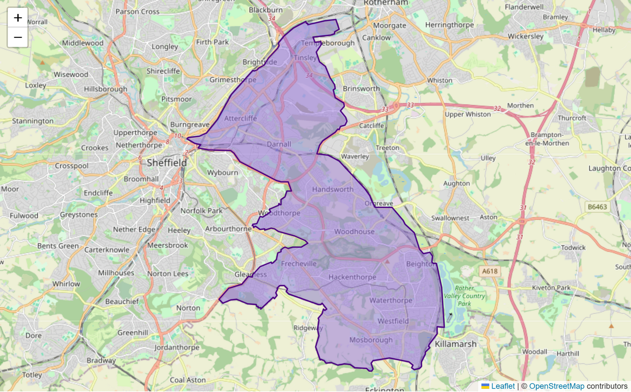 Sheffield South East Constituency: Map, Wards & Population Data ...