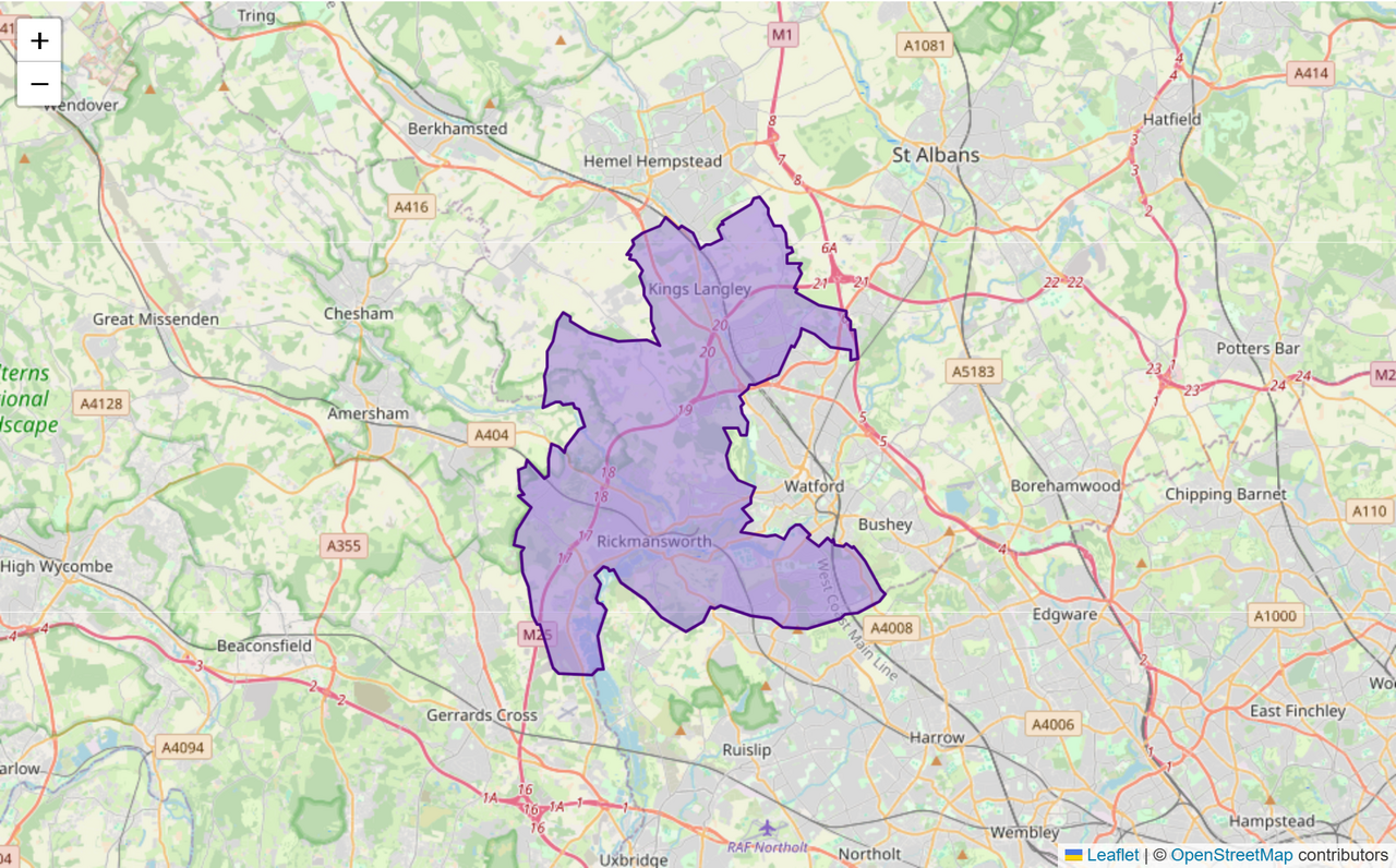 South West Hertfordshire Constituency: Map, Wards & Population